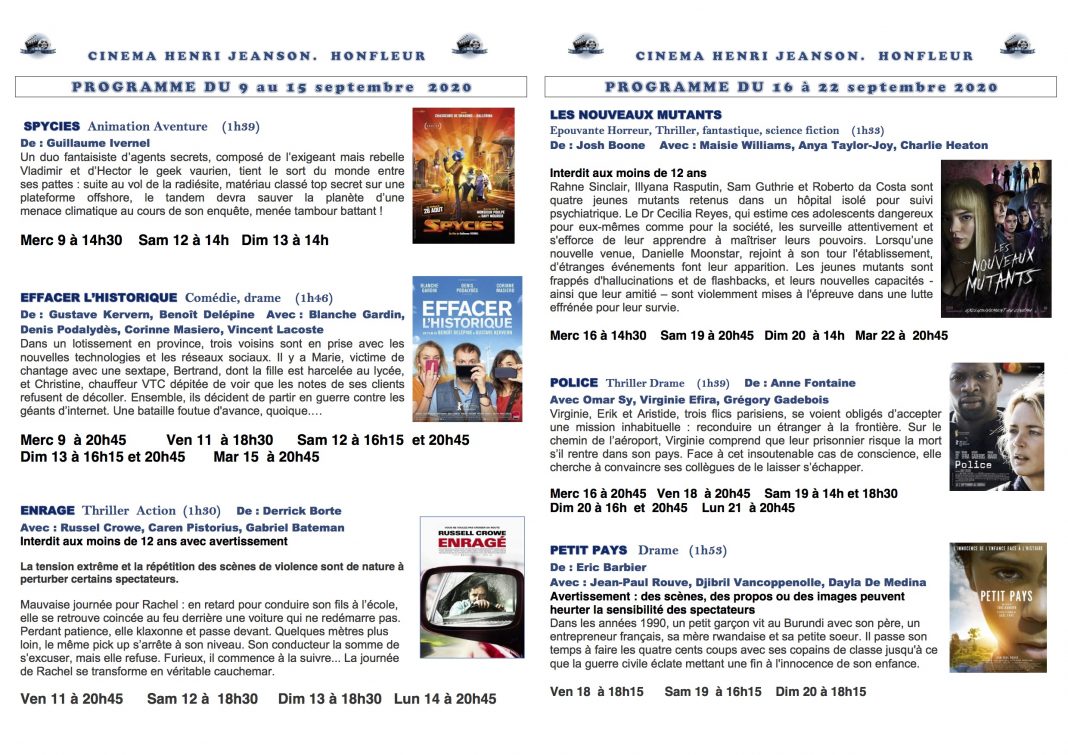 Votre programme cinéma du 09/09/2020 au 22/09/2020 - Honfleur-Infos